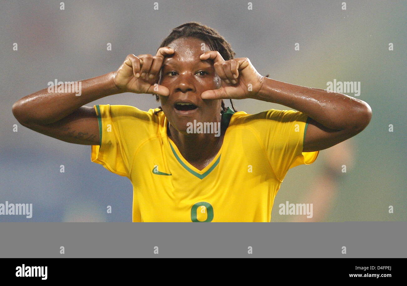 Formiga of Brazil celebrates her goal during the women's football ...