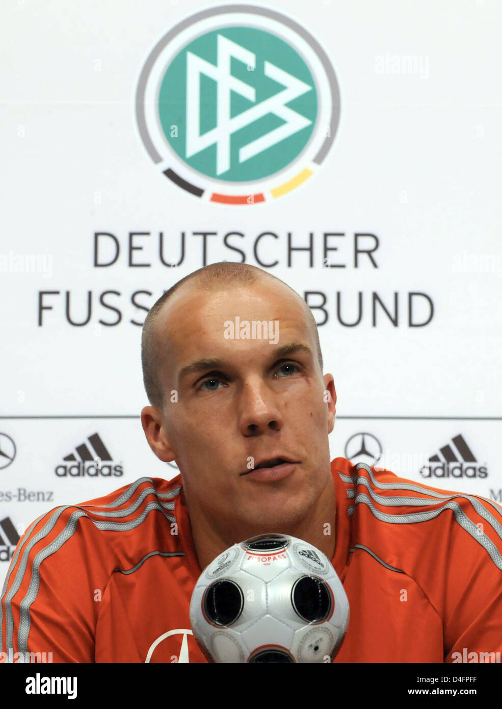 Goalkeeper Robert Enke attends a press conference in Herzogenaurach ...