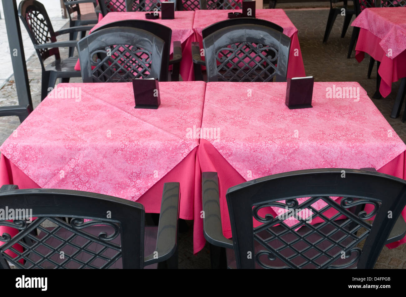 empty plastic tables of a bar restaurant Stock Photo - Alamy