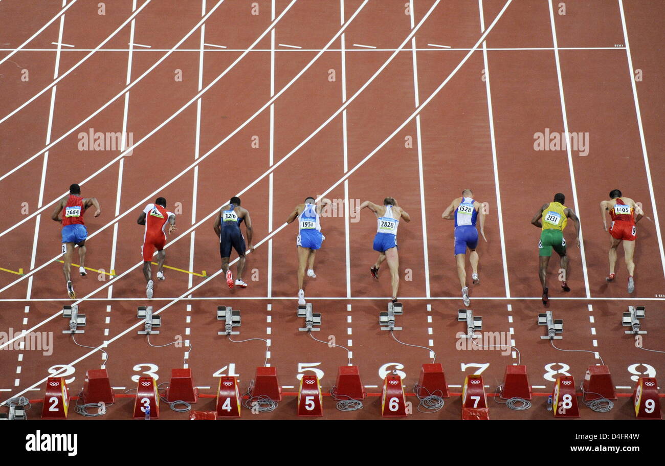 Runners start at Men's 110m Hurdles Round 2 - Heat 1 competition in the ...