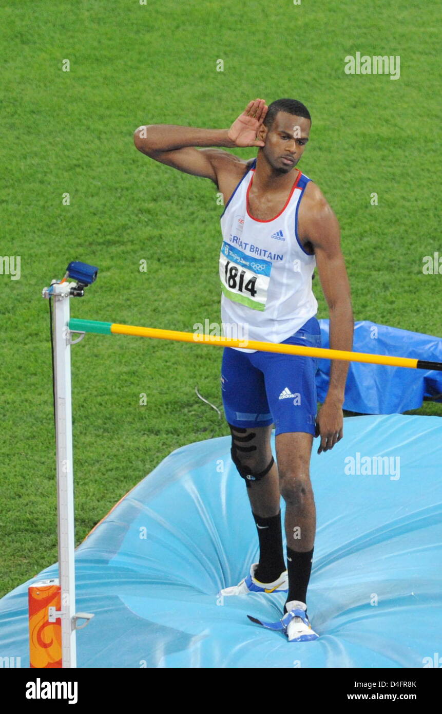 Secondplaced Germaine Mason of Great Britain reacts after clearing the ...