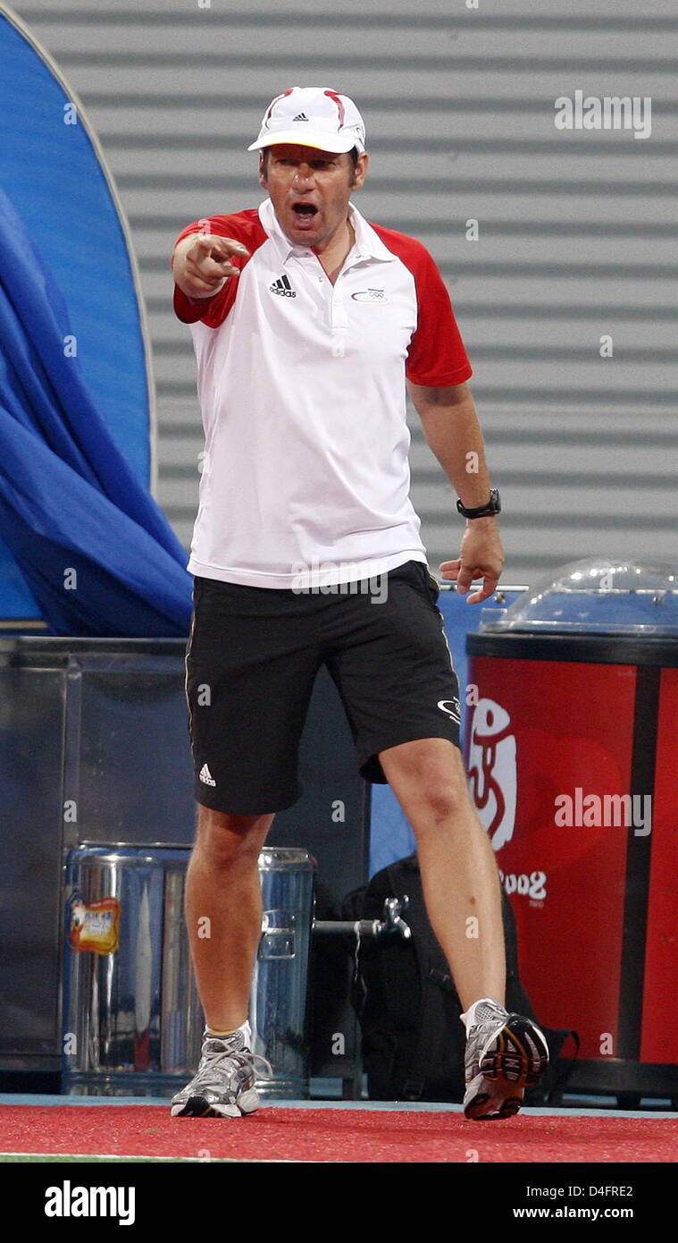 German Head coach Michael Behrmann reacts during the Semifinal match ...