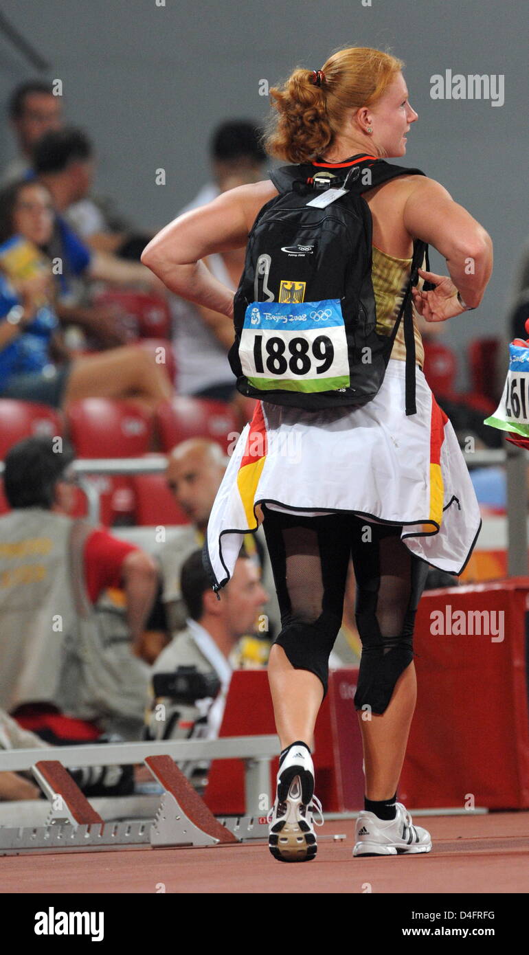 Betty Heidler of Germany leaves the stadium after the Women's Hammer ...