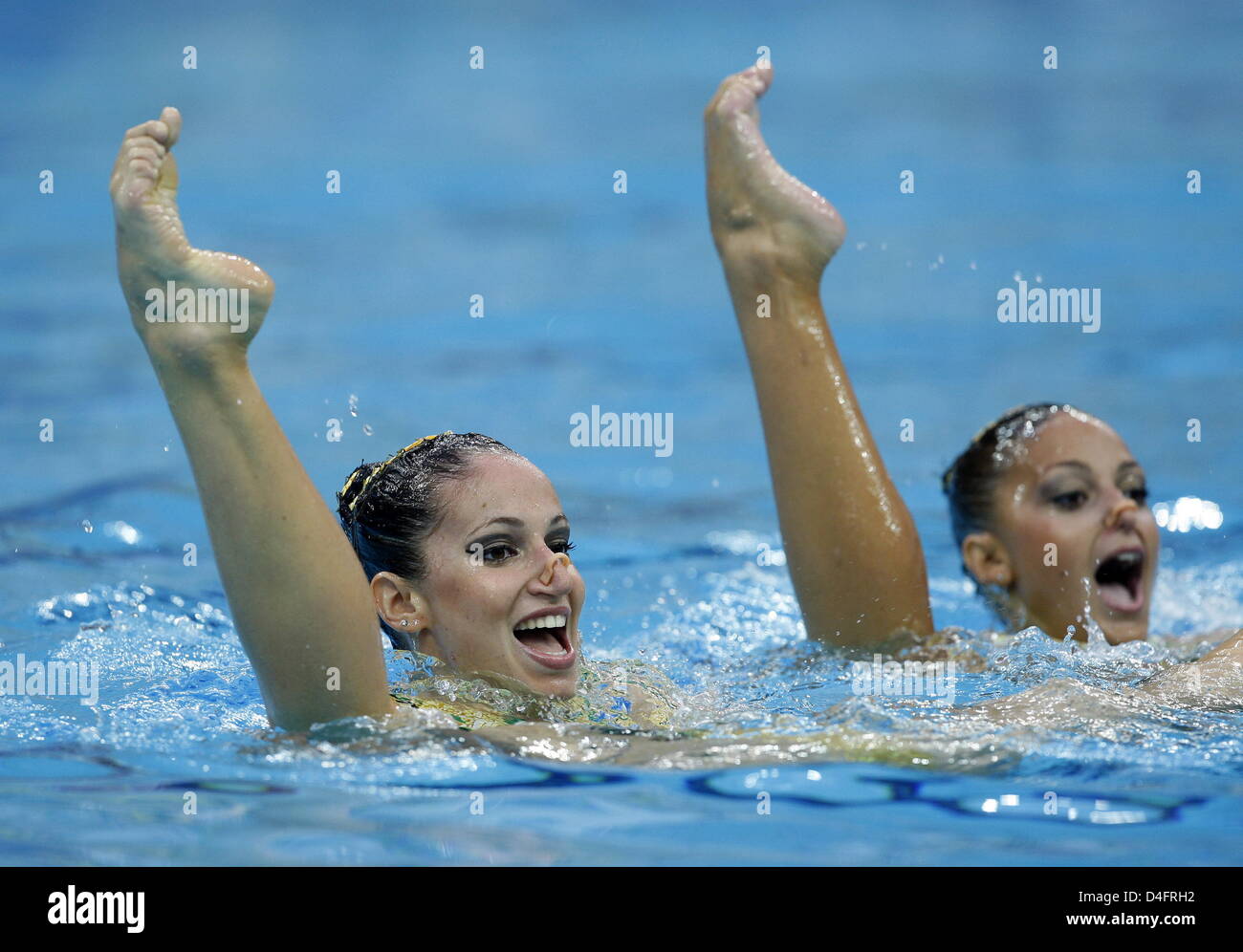 Evanthia Makrygianni and Despoina Solomou of Greece exercise in the ...