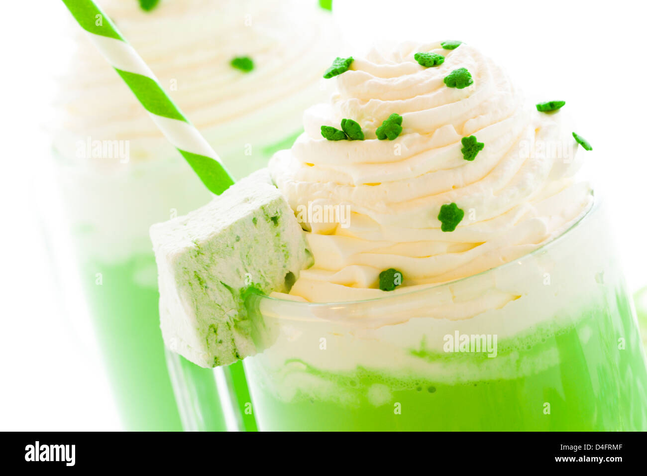 Green hot chocolate with marshmallow cube for St. Patrics Day Stock ...