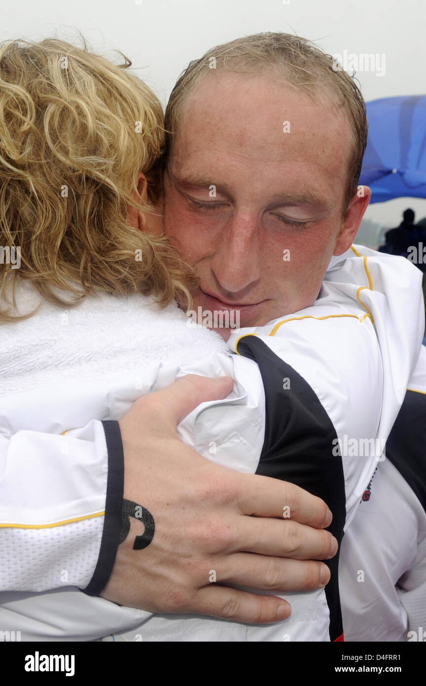 Thomas Lurz (R) of Germany celebrates with his sister in law Annika ...
