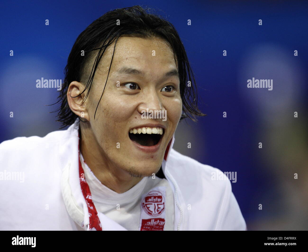 Zhenhua Qian of China reacts during the Men·s Fencing Epee One Touch ...