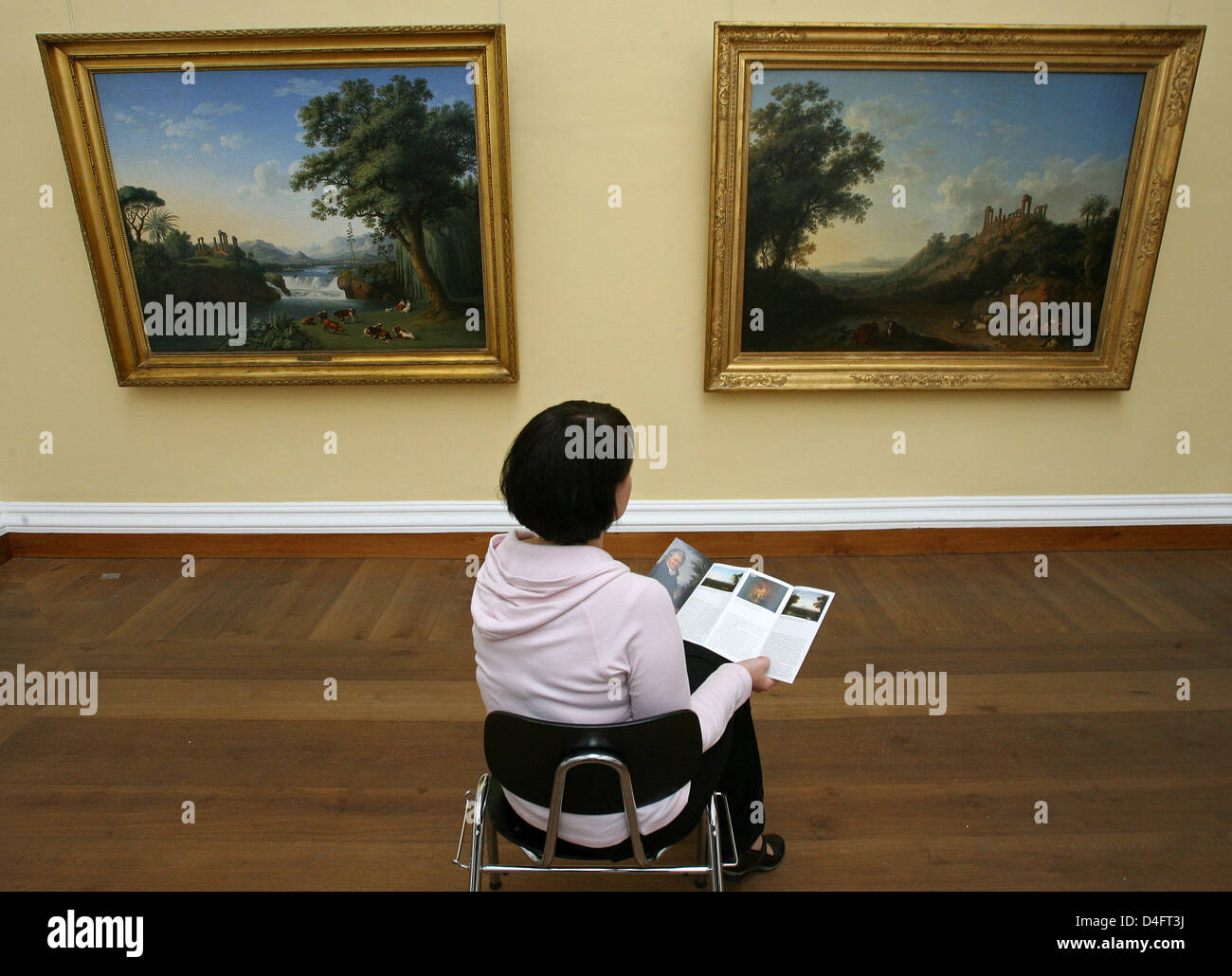 A woman eyes tow the paintings by Jakob Philipp Hackert (1737-1807) at ...