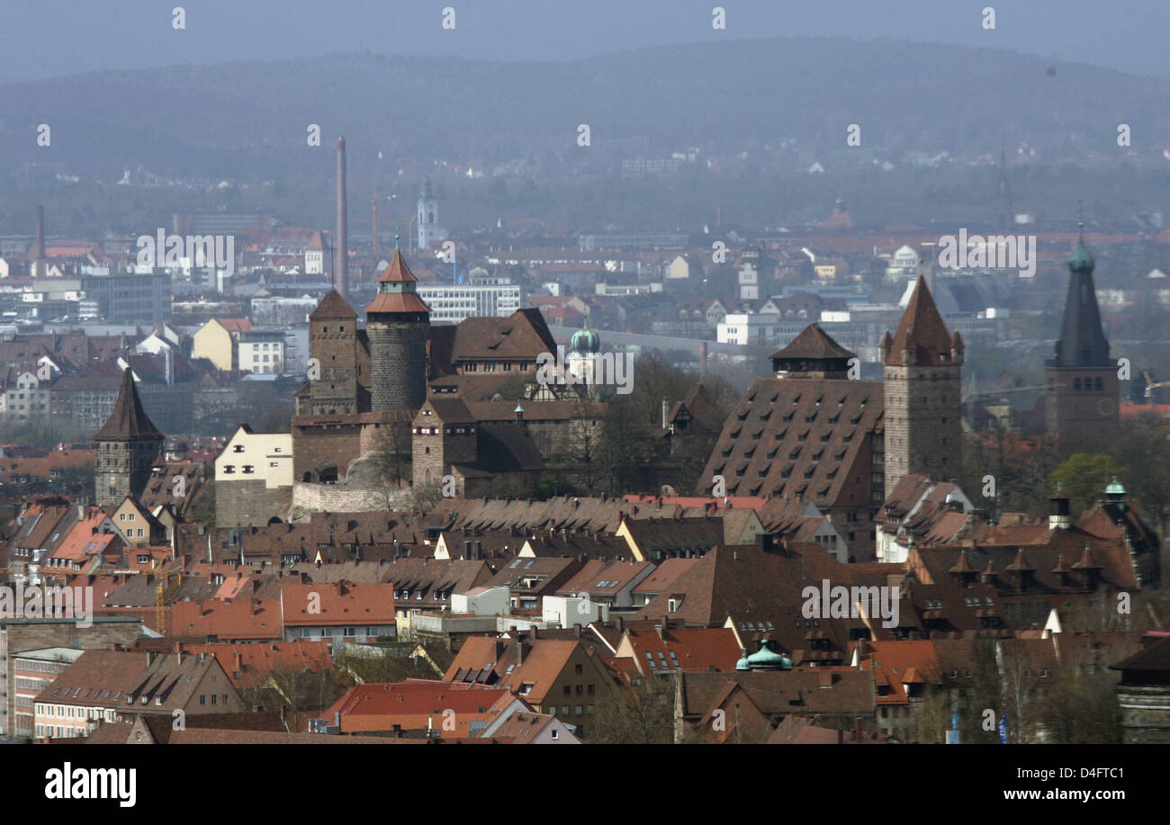 This photo shows Nuremberg Castle seen from Nuremberg business tower in ...