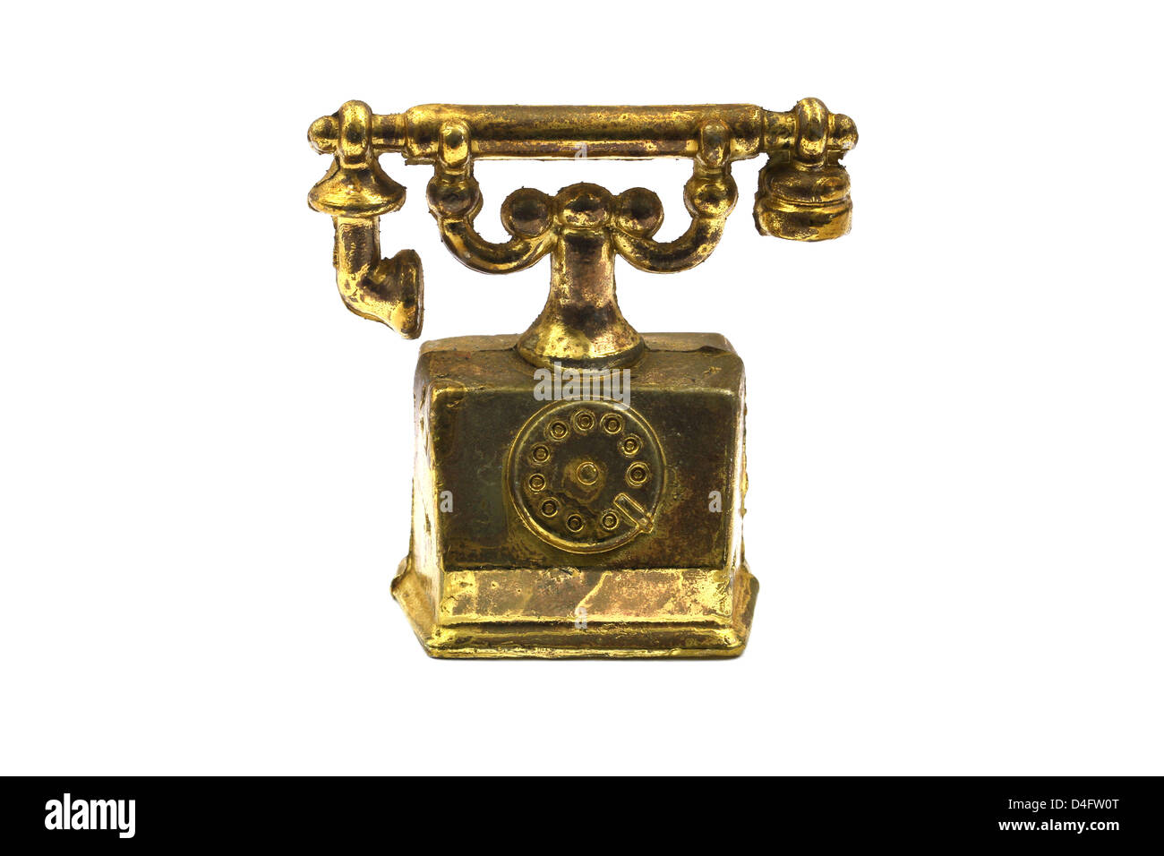 Vintage brass miniature telephone isolated on white Stock Photo - Alamy
