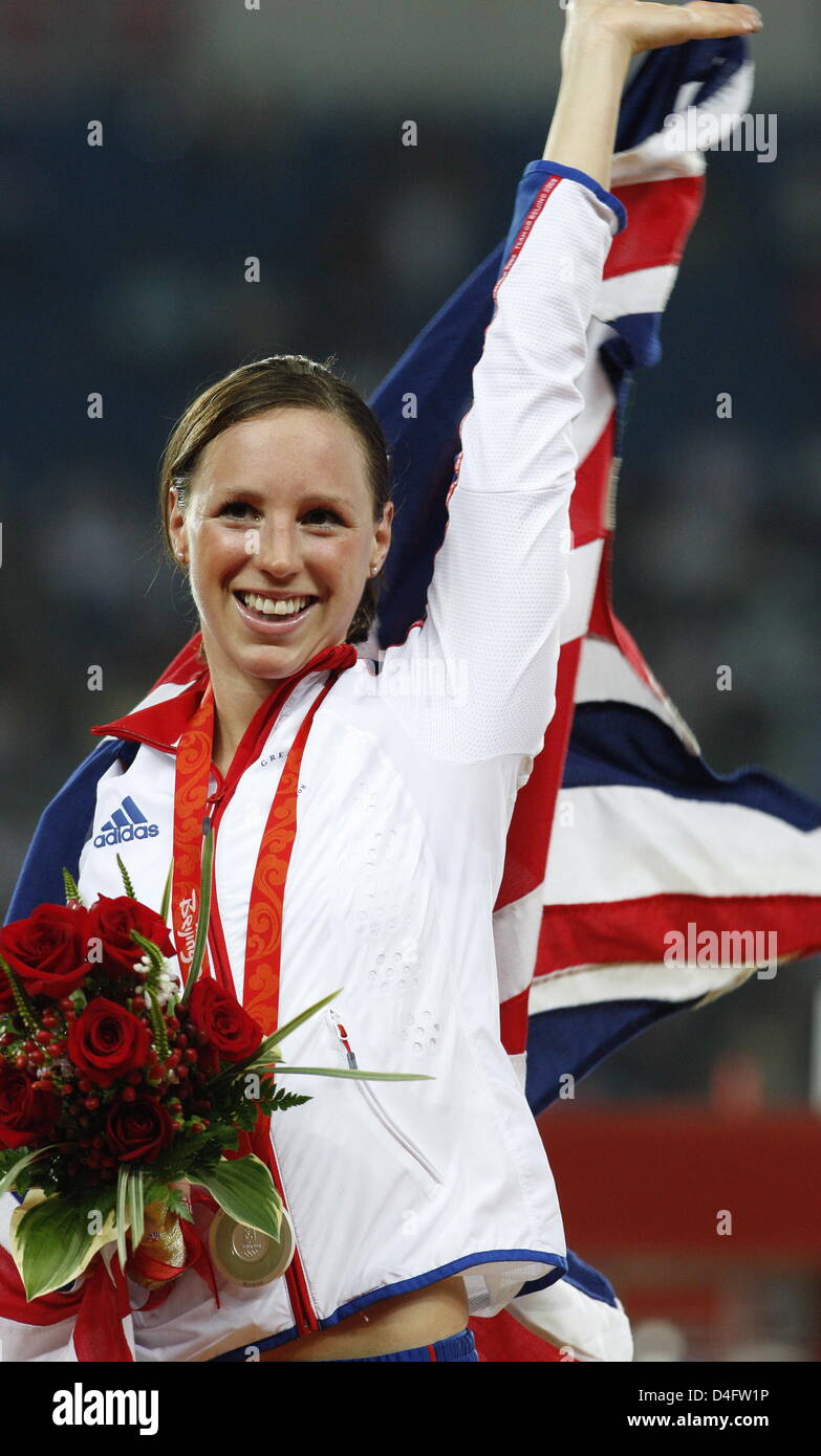 Second placed Heather Fell of Great Britain celebrates during the medal ...