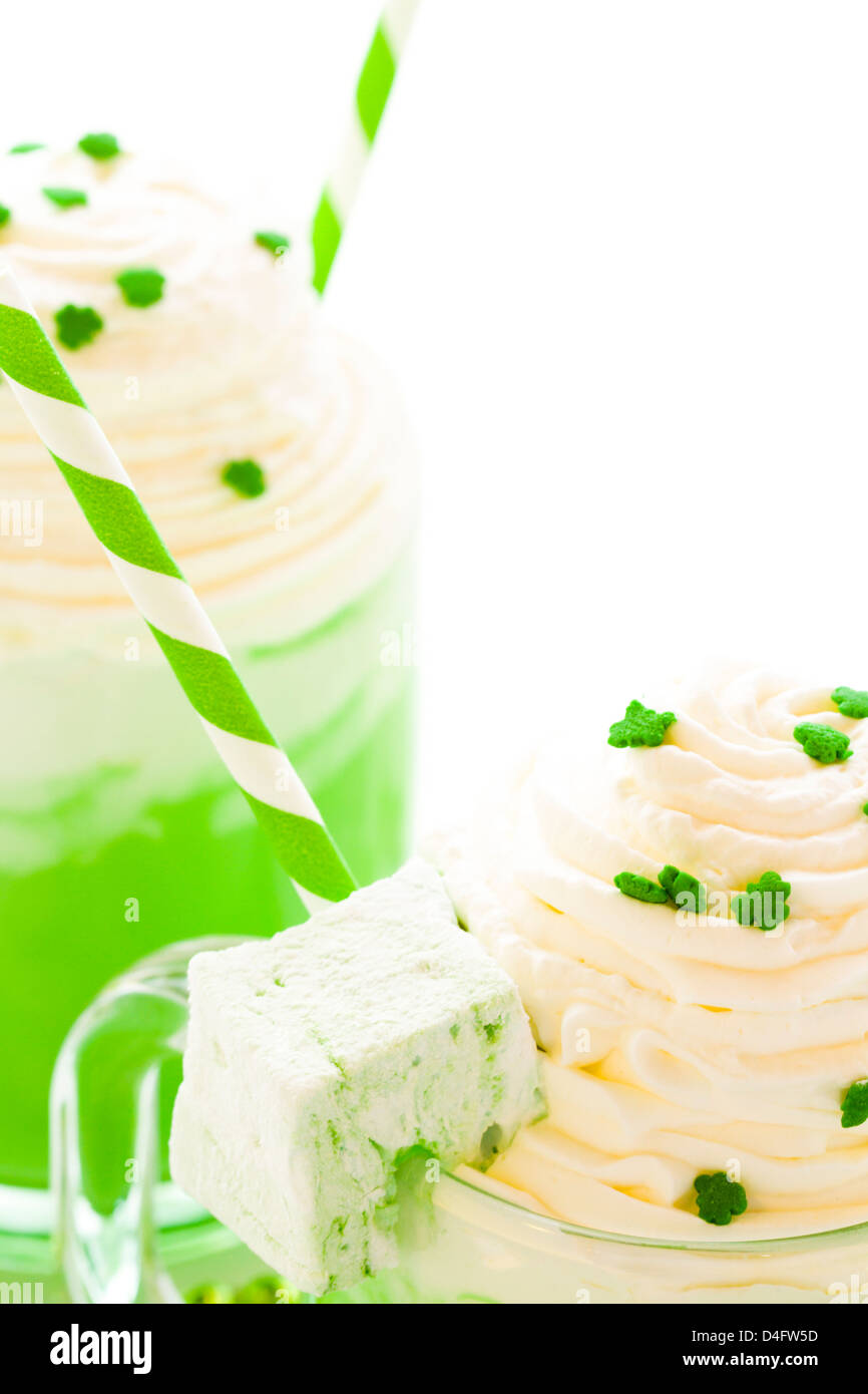 Green hot chocolate with marshmallow cube for St. Patrics Day Stock ...