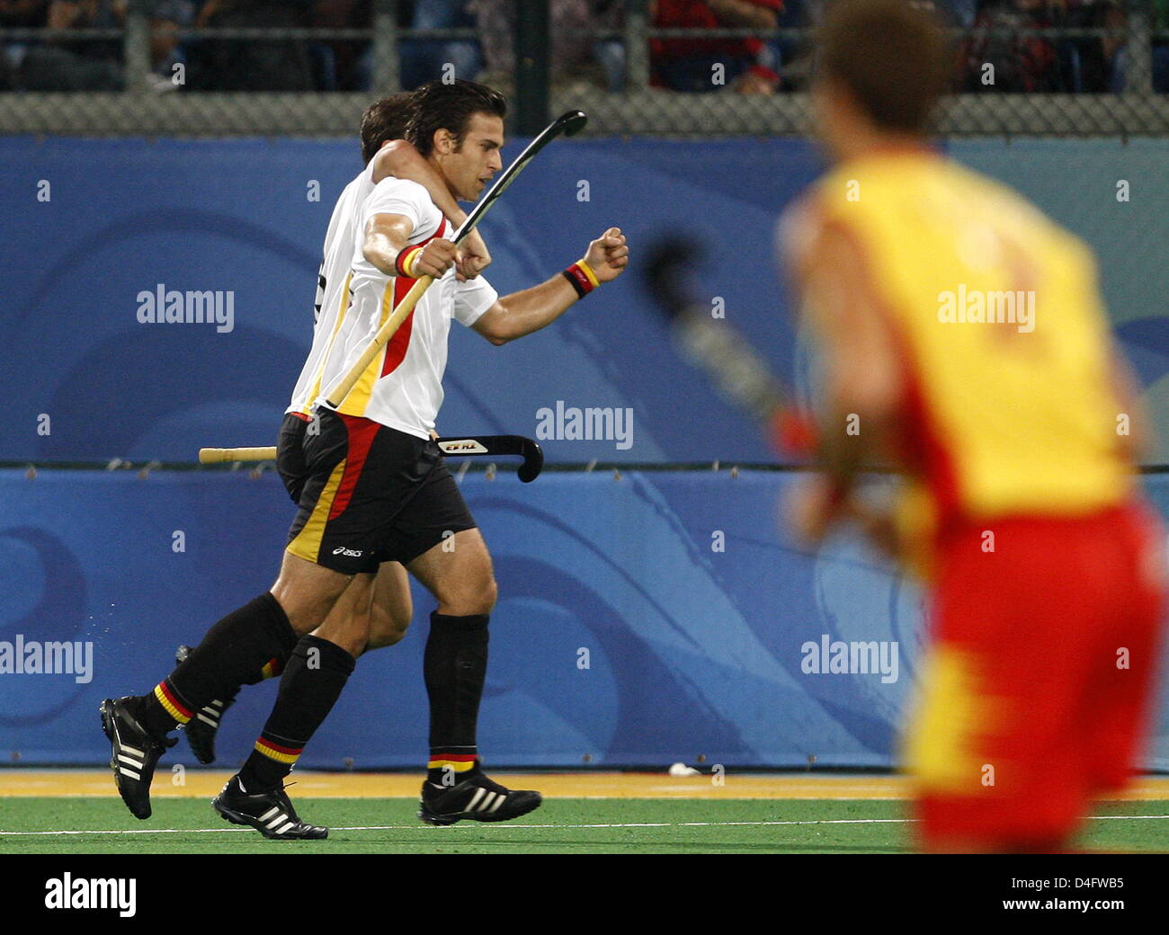 Christopher Zeller (C) of Germany celebrates the 1:0 goal against Spain ...