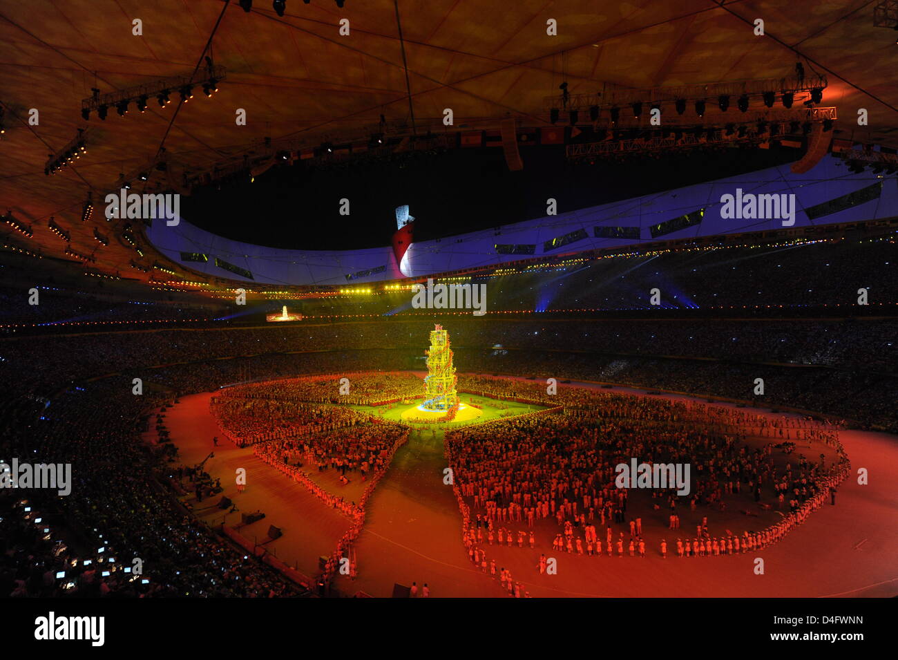The ' Memory Tower ' is seen, moments after the Olympic Flame is ...