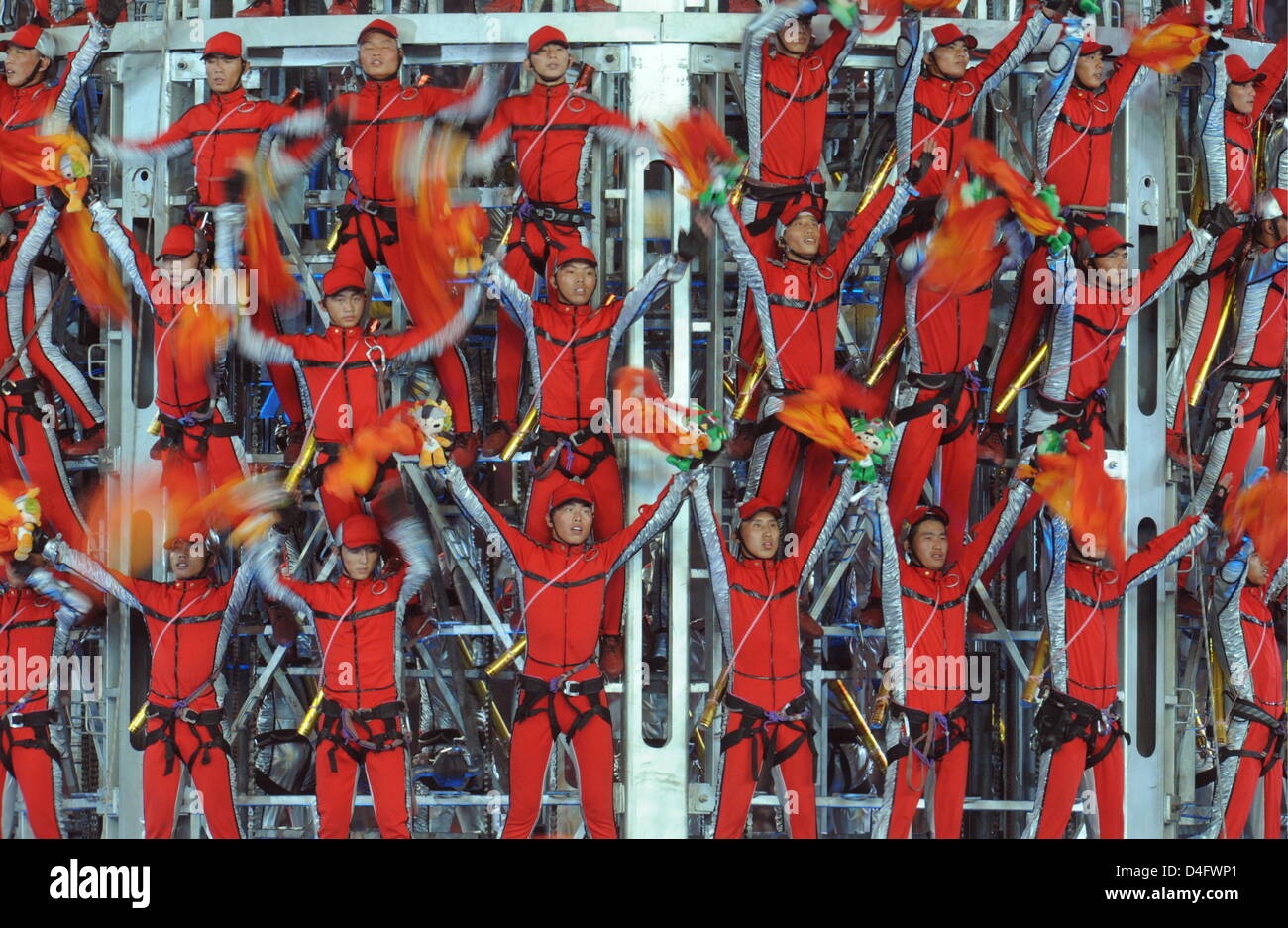 Perfoermers on the memory tower during the Closing Ceremony of the ...