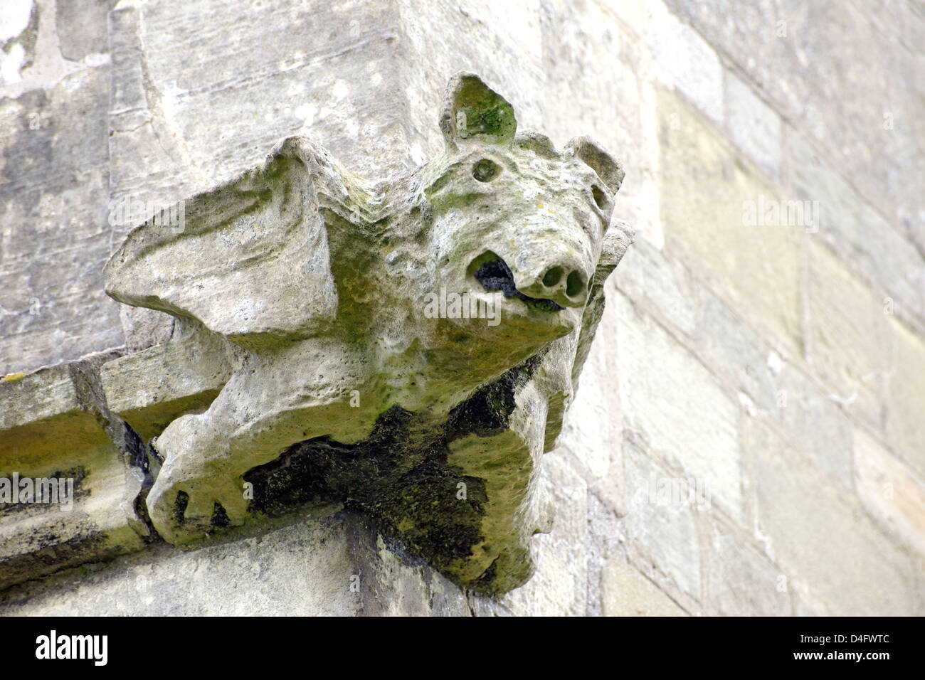 Grotesque stone head on the wall of Our Lady and St Peter Church ...