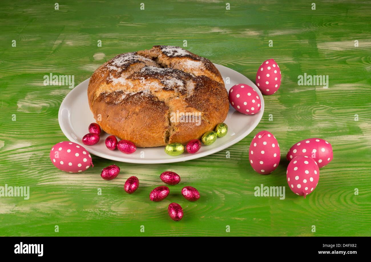 Traditional Spanish mona de pascua with Easter egg decoration Stock ...