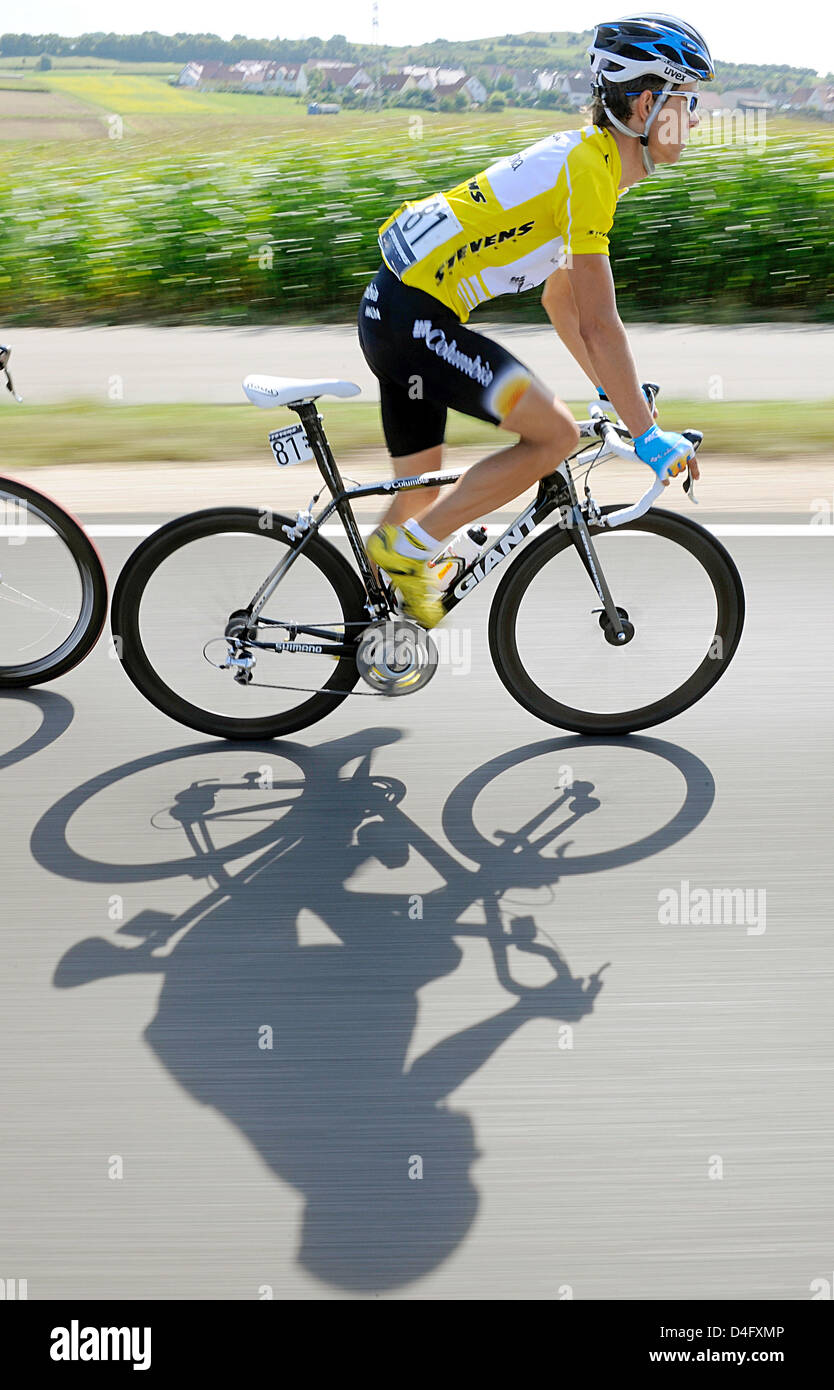 German cyclist Linus Gerdemann of Team Columbia wears the Yellow jersey ...