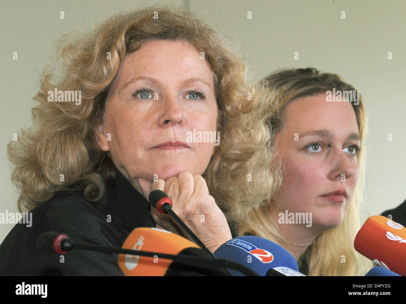 Eva Wagner-Pasquier (L) and her half-sister Katharina Wagner give a ...