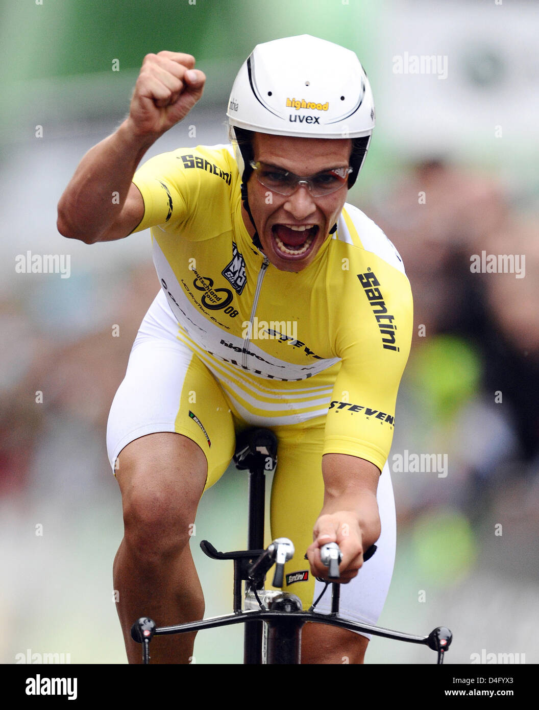 German cyclist Linus Gerdemann of Team Columbia finishes the 8th and ...