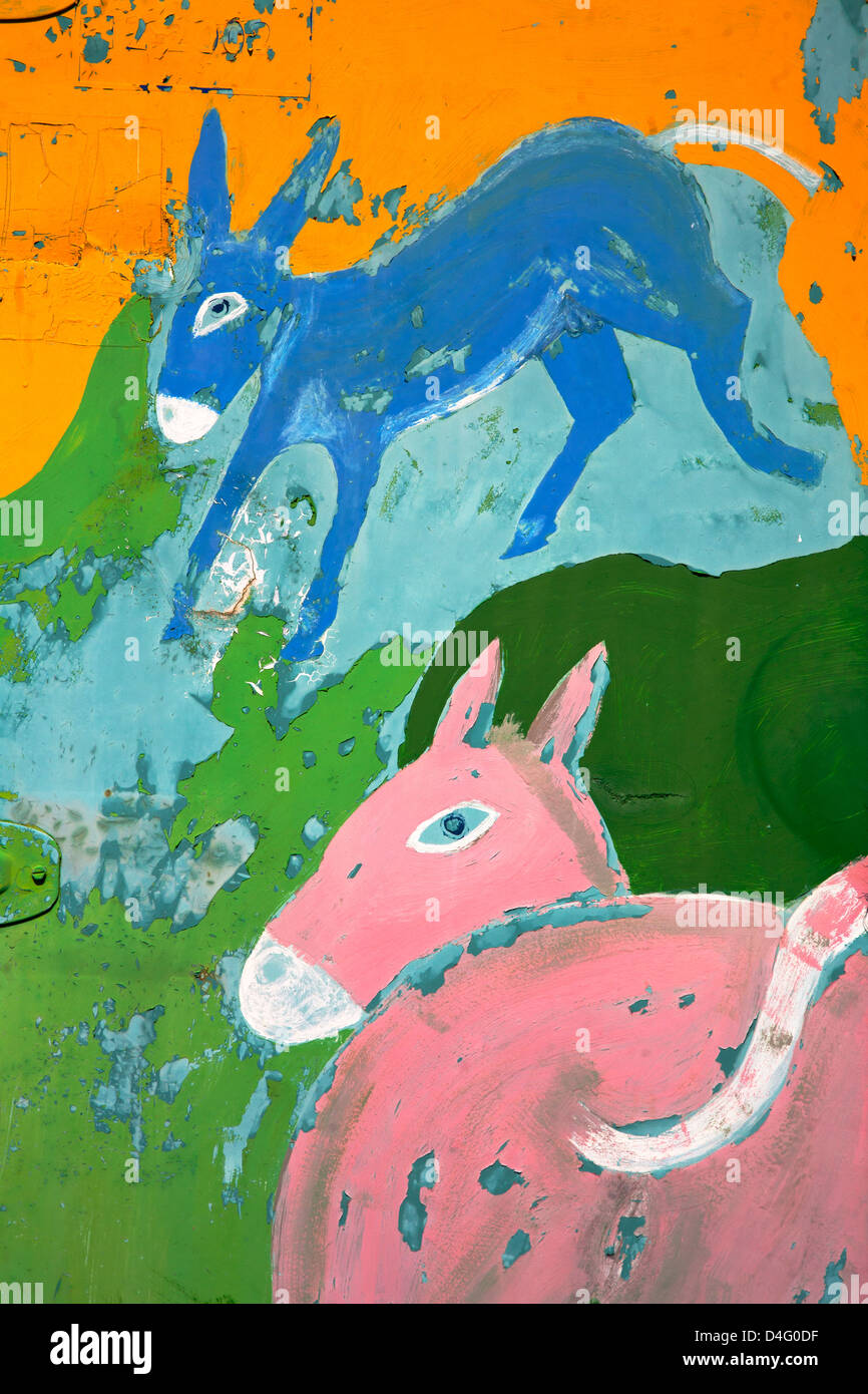 Painting of donkey and horse Stock Photo - Alamy
