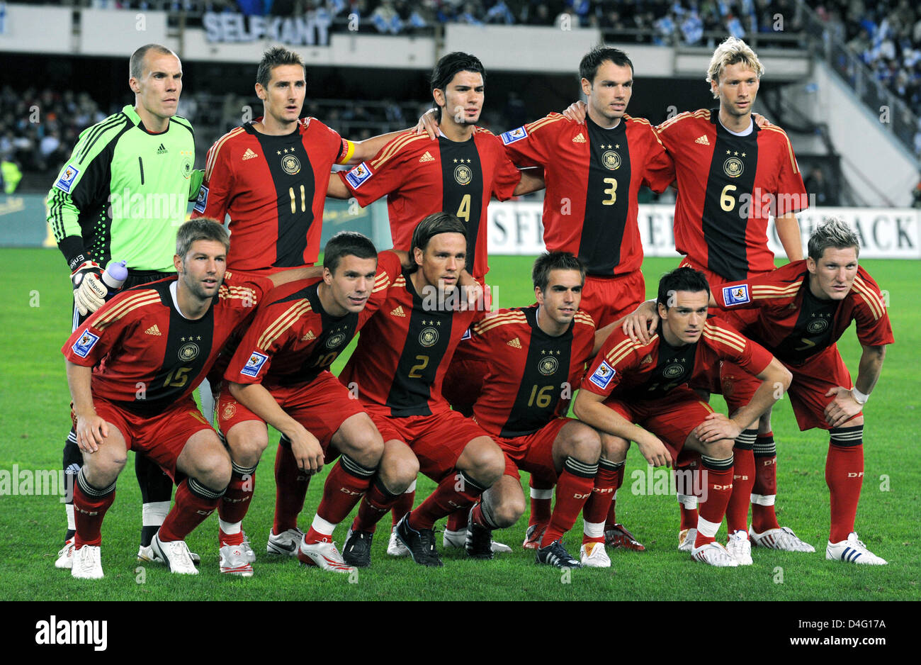 Germany's team (back row L-R) Robert Enke, Miroslav Klose, Serdar Tasci ...