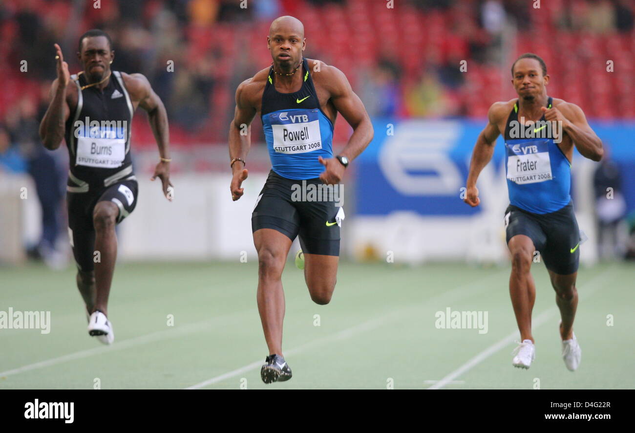 Jamaican sprinter Asafa Powell (C) wins over Trinidad's Marc Burns (L ... Jamaican sprinter Asafa Powell (C) wins over Trinidad's Marc Burns (L ...
