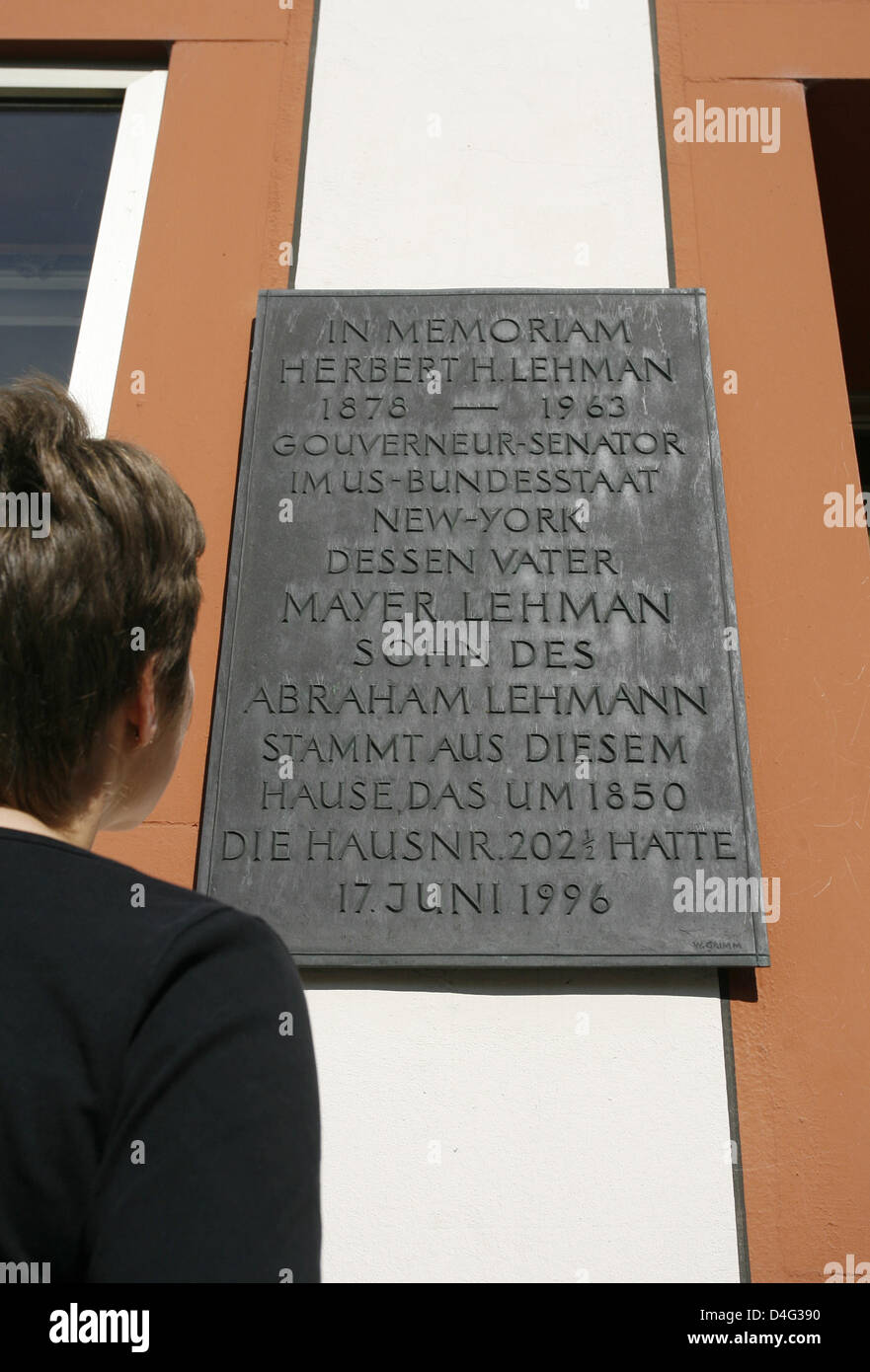 The picture shows a memorial plaque at the birth house of the Lehmann ...