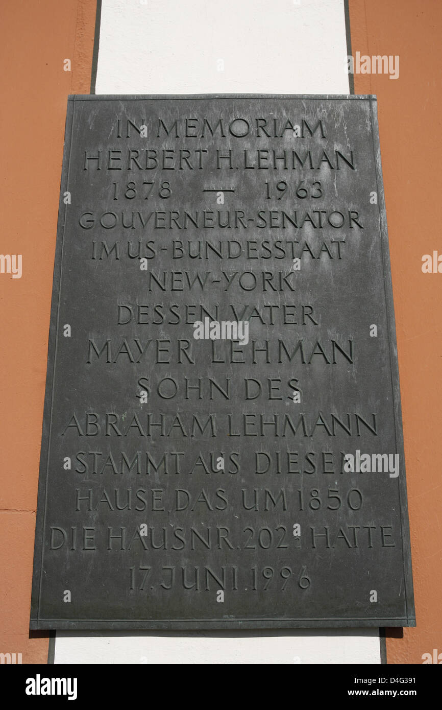 The picture shows a memorial plaque at the birth house of the Lehmann ...
