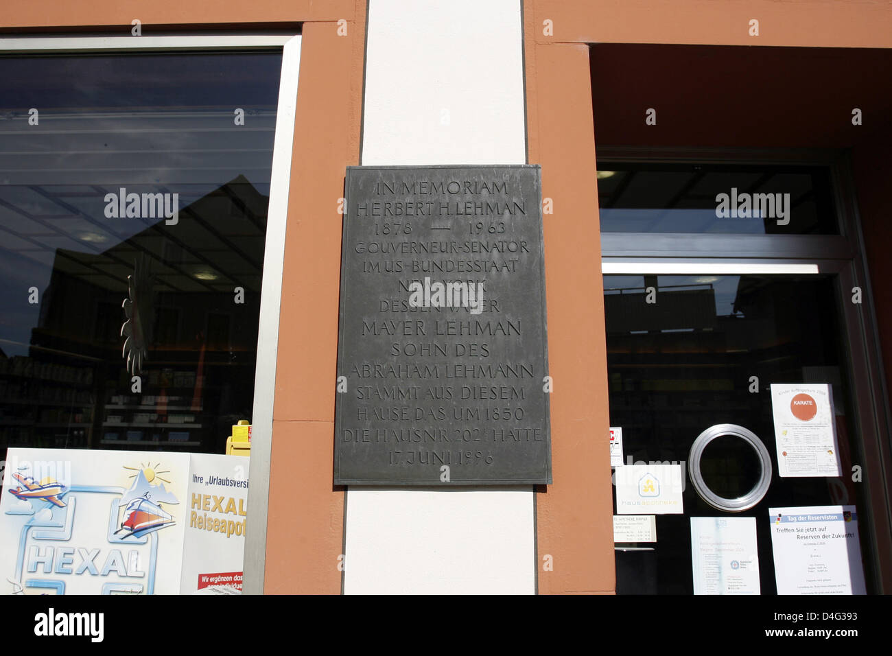 The picture shows a memorial plaque at the birth house of the Lehmann ...