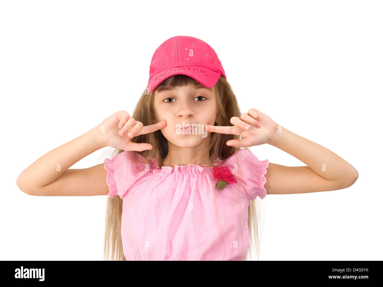The girl in a pink suit and a red cap Stock Photo - Alamy