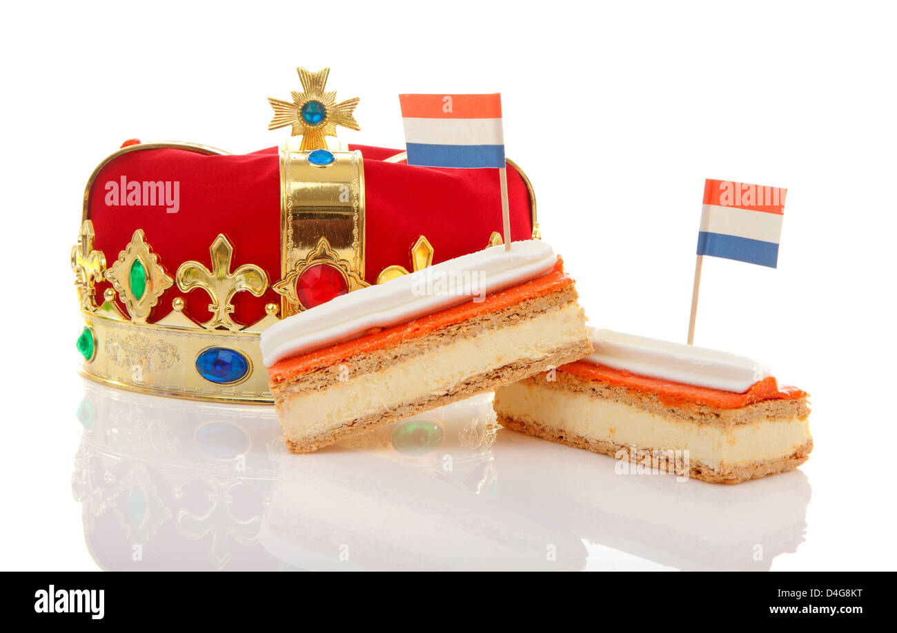 Typical Dutch tompouce sweet with crown over white background Stock ...