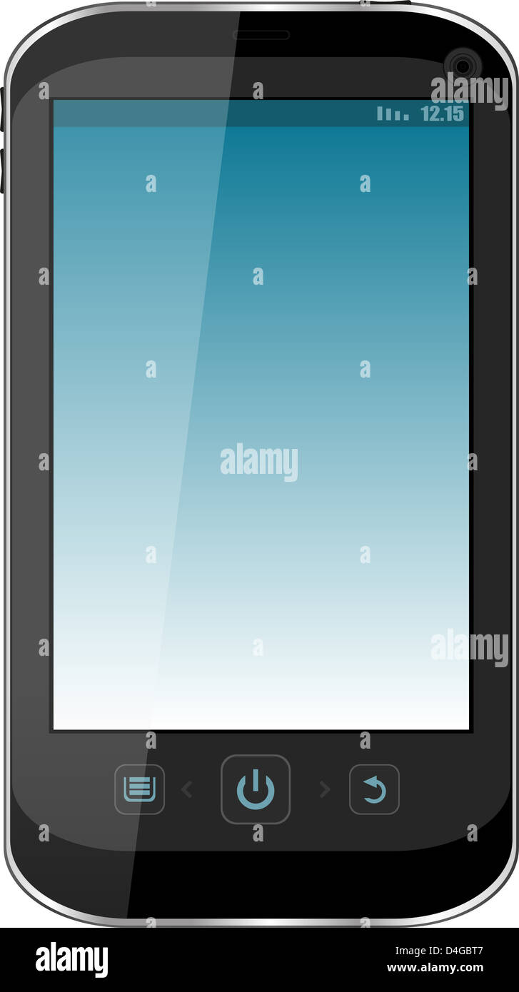 Modern smartphone with blue screen isolated on white Stock Photo - Alamy