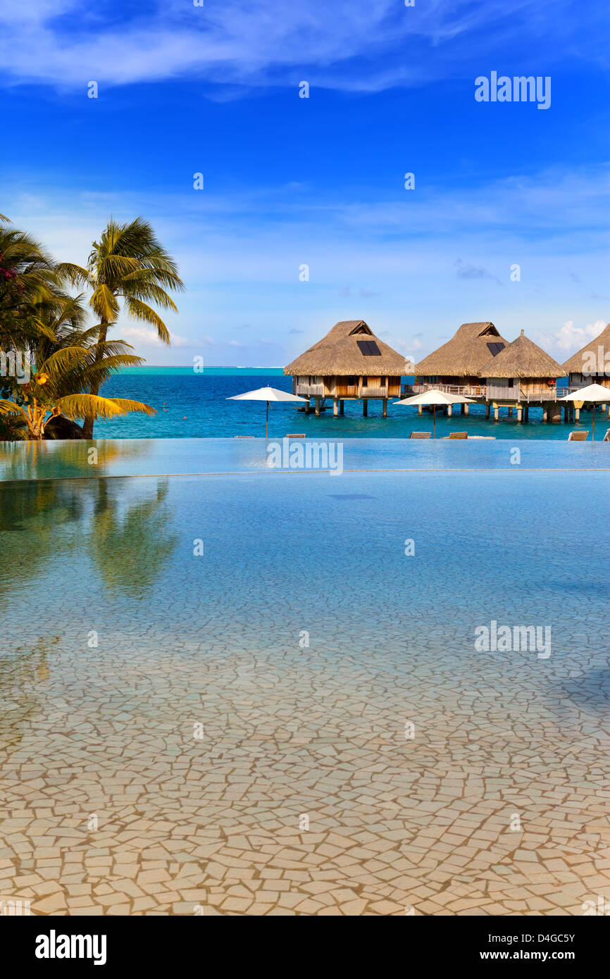 seacoast with palm trees and small houses on water Stock Photo - Alamy