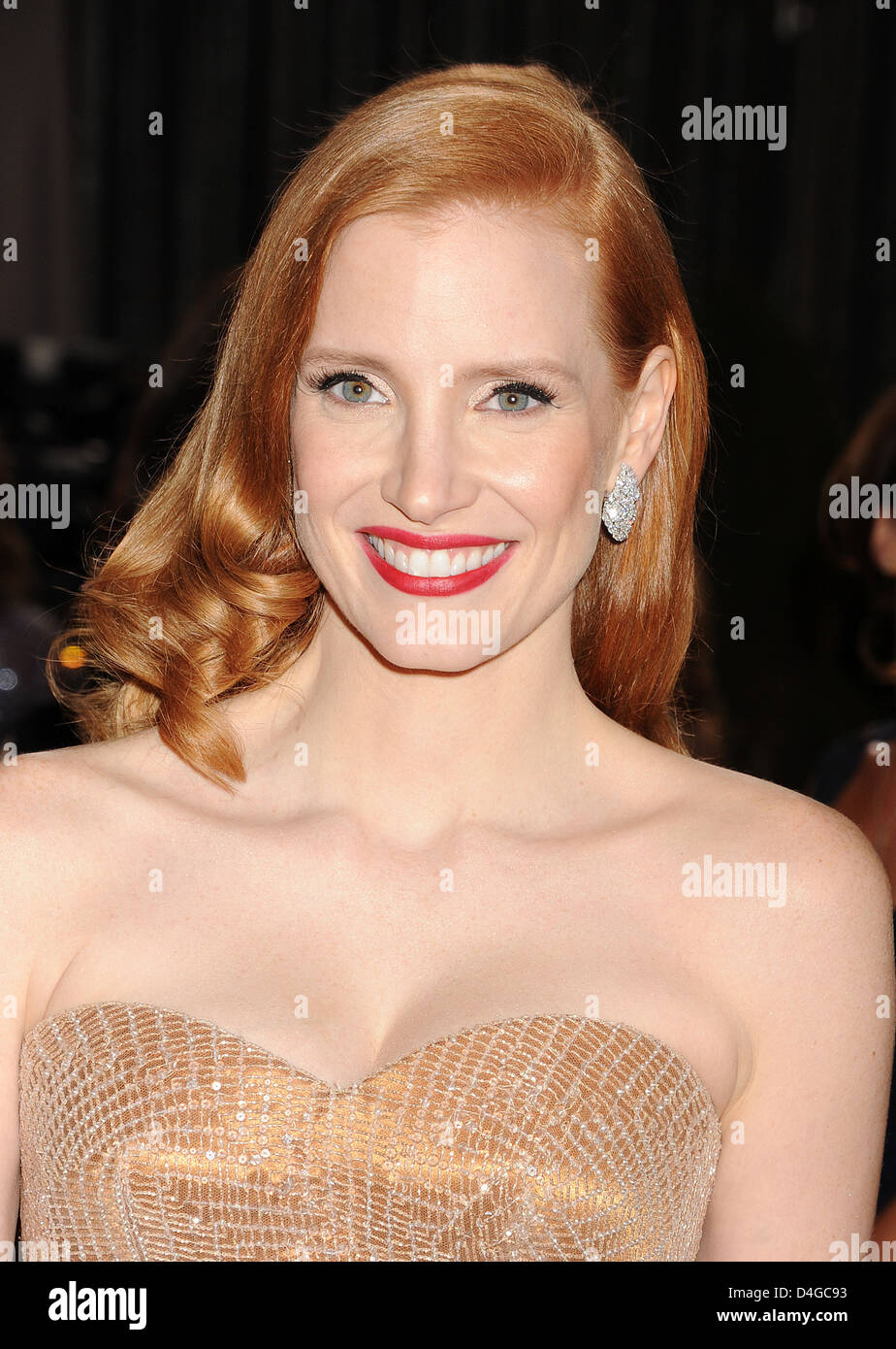 JESSICA CHASTAIN US film actress at the Oscars in February 2013. Photo ...