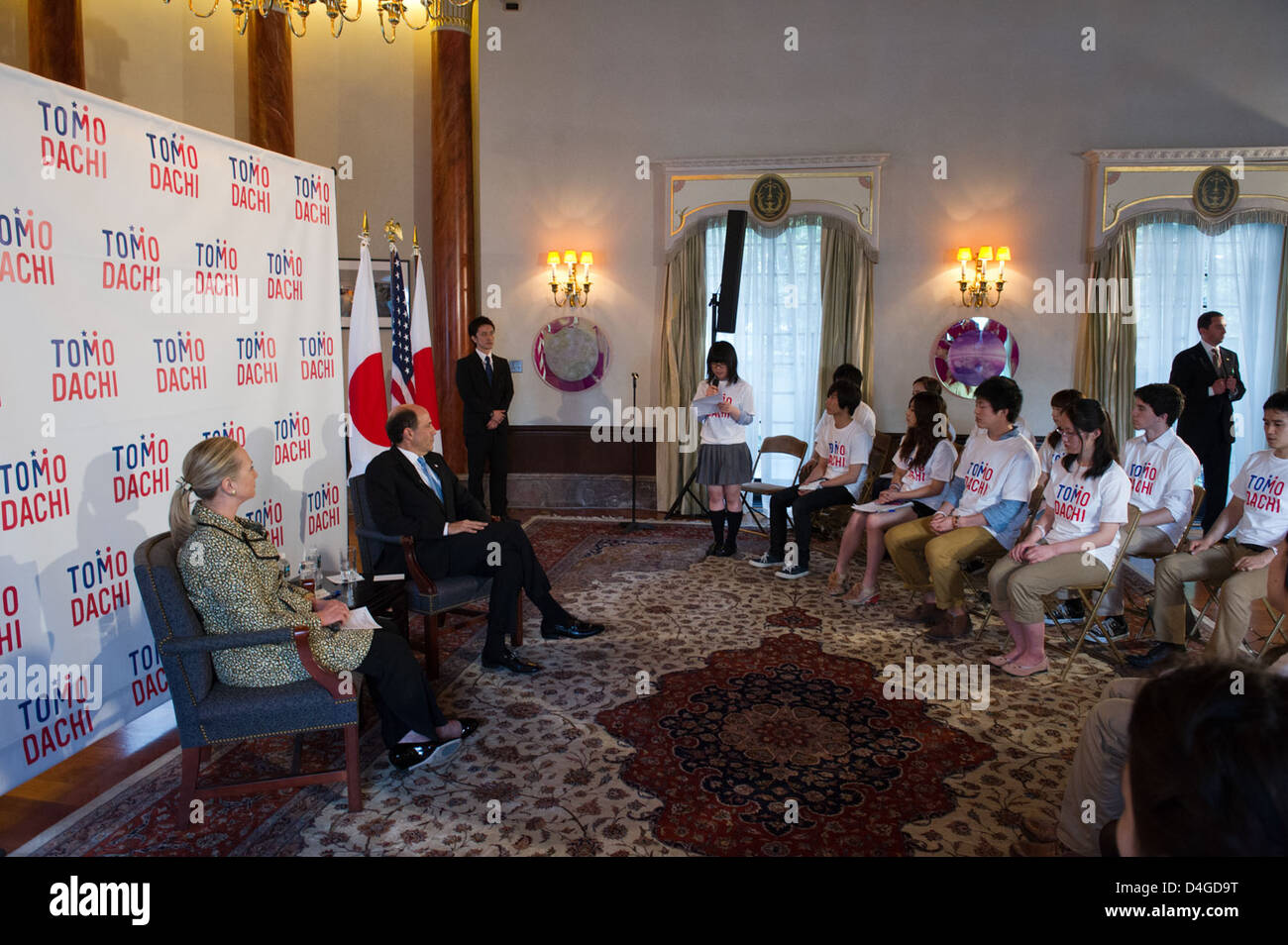 Secretary Clinton and Ambassador Roos Hold a Discussion With Tomodachi Program Youth Stock Photo ...
