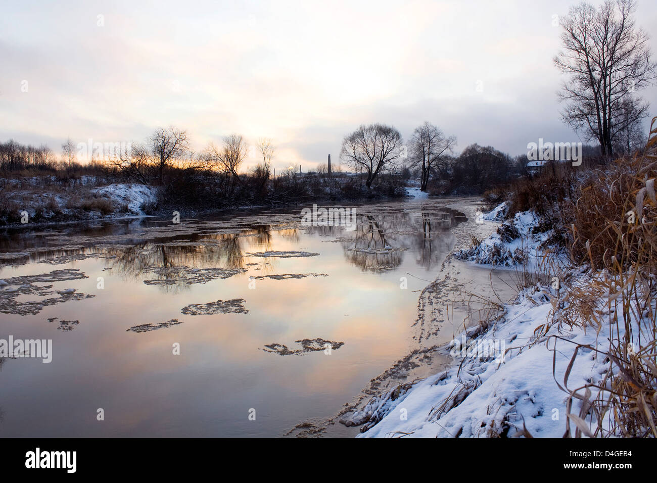 landscape with the river and snow Stock Photo - Alamy