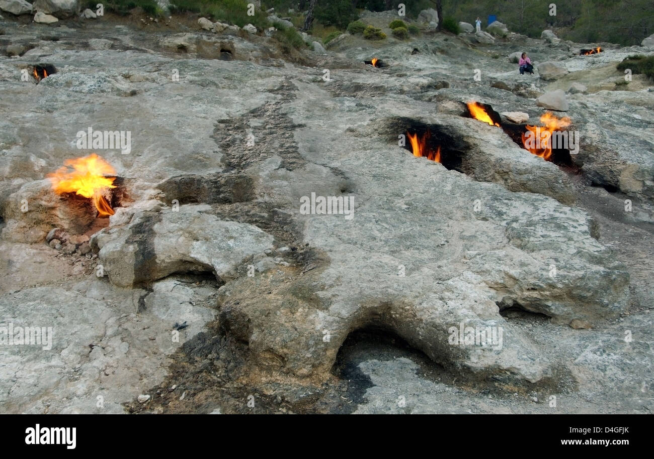 Burning gas vents, Chimeras, Mount Chimaera, Olympos, Turkey, Western ...
