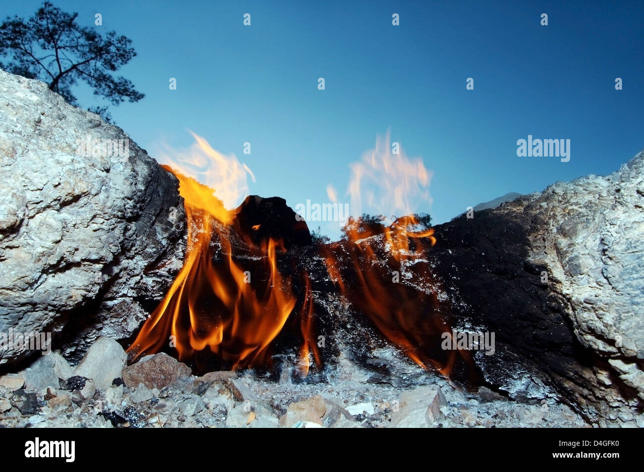 Burning gas vents, Chimeras, Mount Chimaera, Olympos, Turkey, Western ...