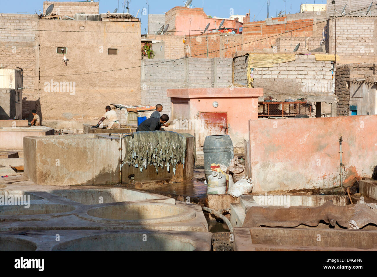 Tanneries. Treating leather in the tanneries Stock Photo - Alamy