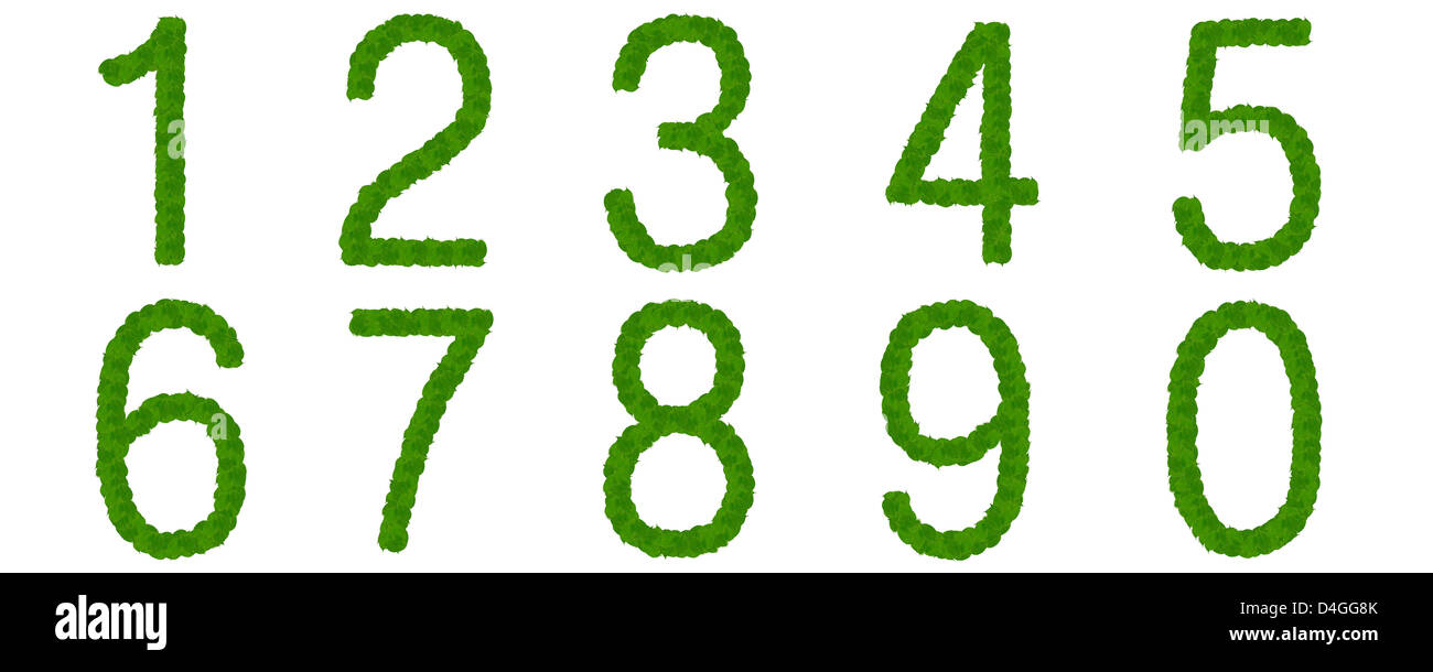 Number green leaves font hi-res stock photography and images - Alamy