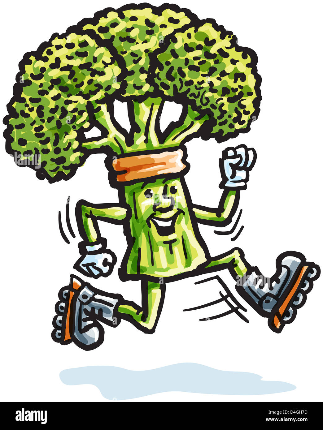 A piece of broccoli roller blading Stock Photo - Alamy