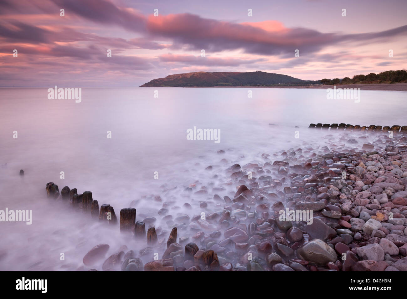 Sunset over Porlock Beach, Exmoor National Park, Somerset, England ...