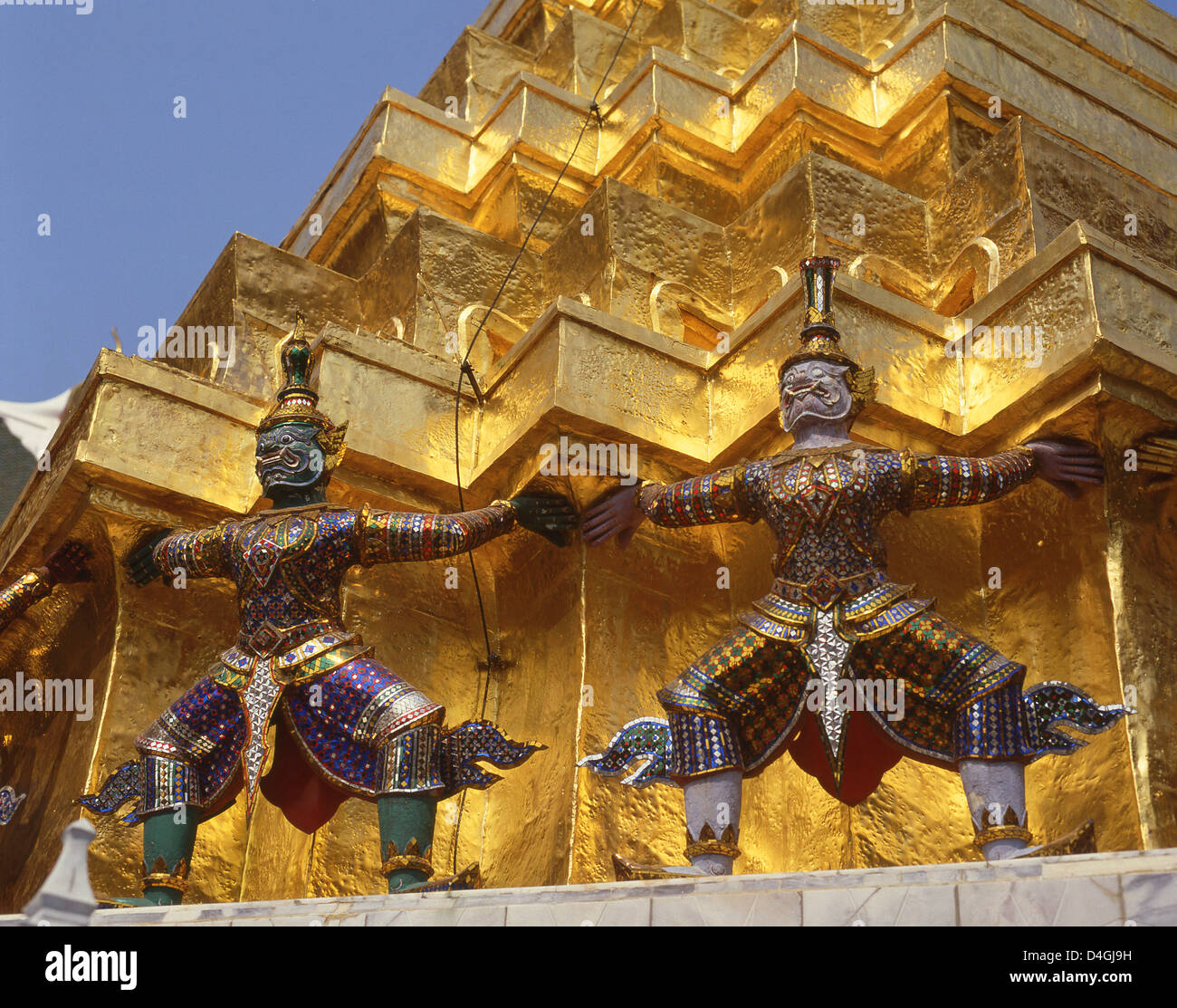 'Yaksha' mythical guards on golden temple, Grand Palace, Rattanakosin ...