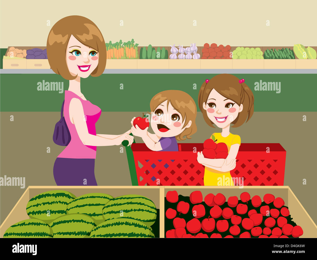 Mom Grocery Shopping Cartoon