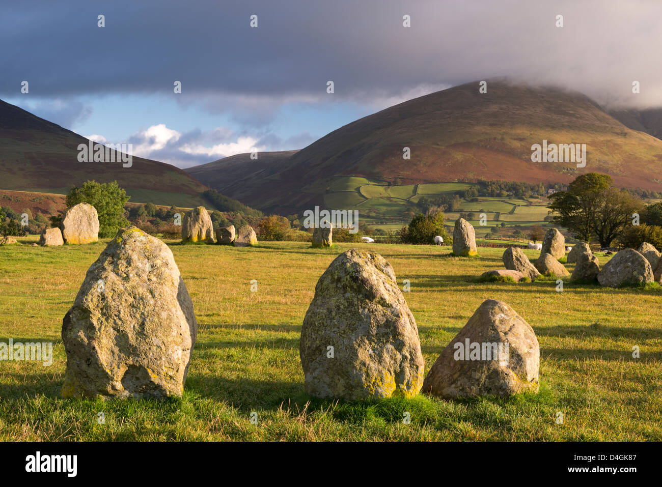 Castlerigg Stone Circle with Blencathra mountain behind, Lake District ...