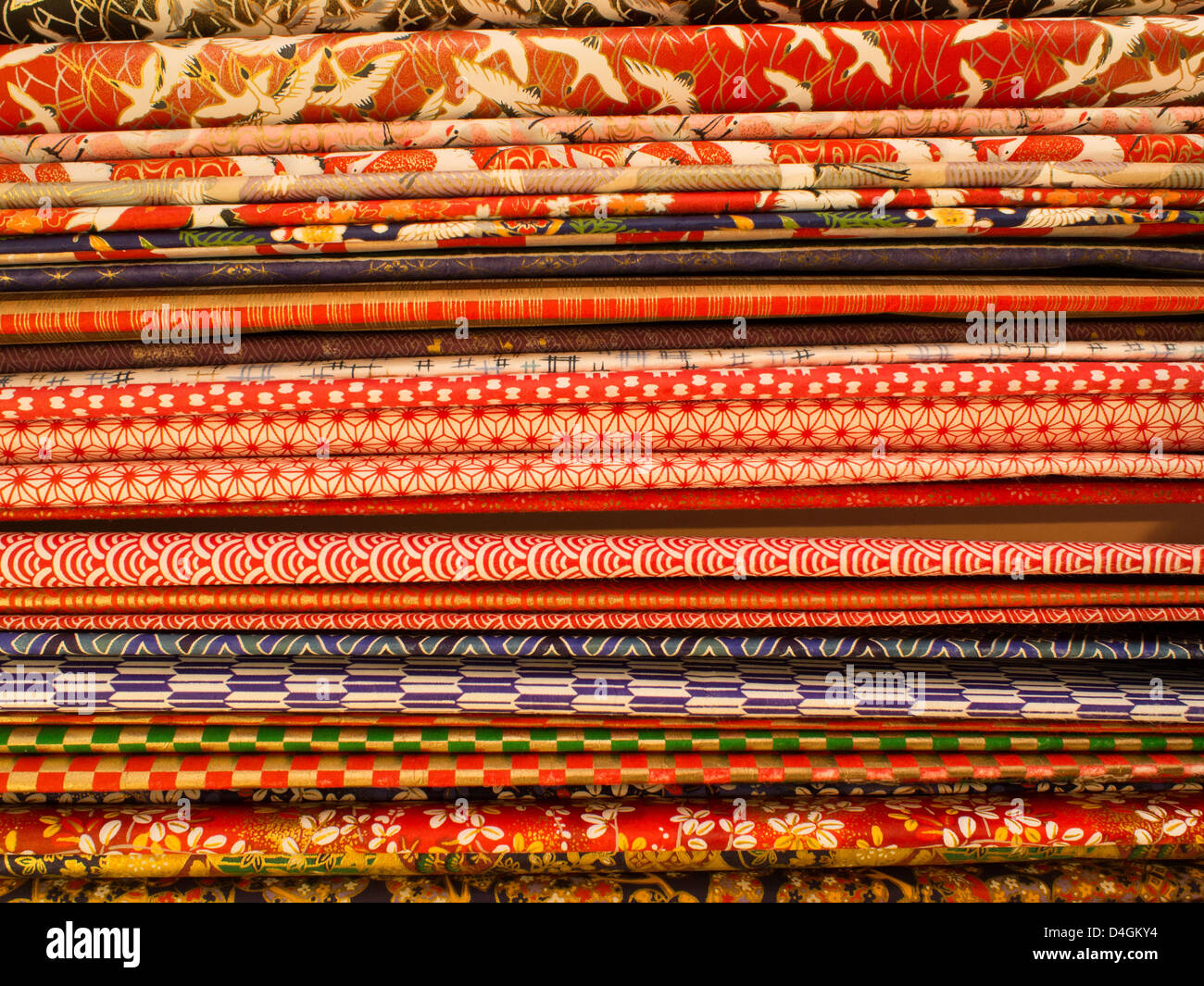 An selection of brightly colored Chiyogami, paper printed in ...