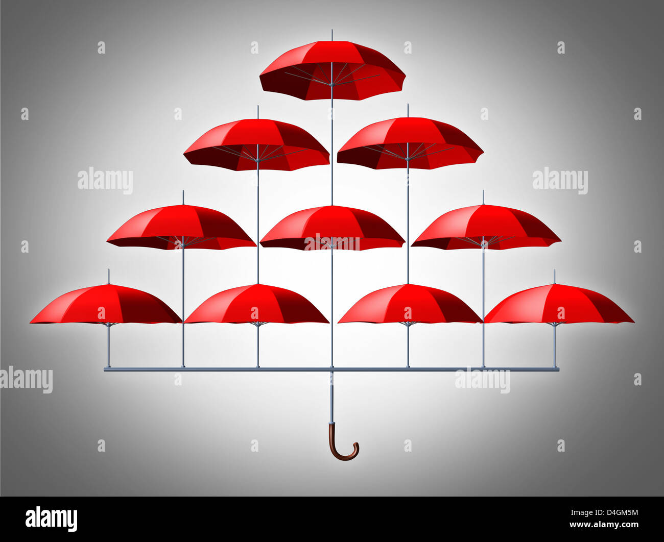 Group protection security concept with an umbrella made of multiple ...
