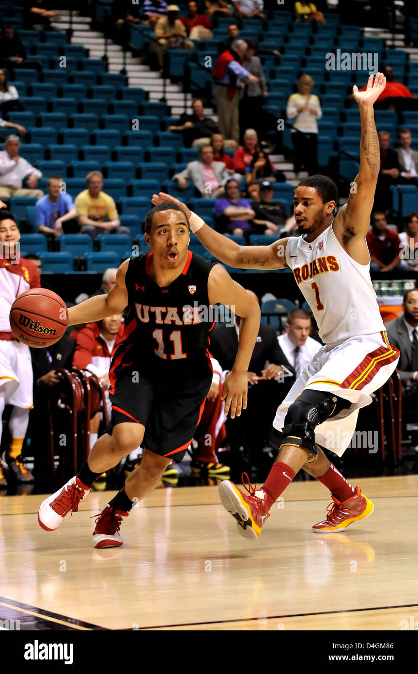March 13, 2013 Las Vegas, NV.Utah Utes guard Brandon Taylor #11 moves ...
