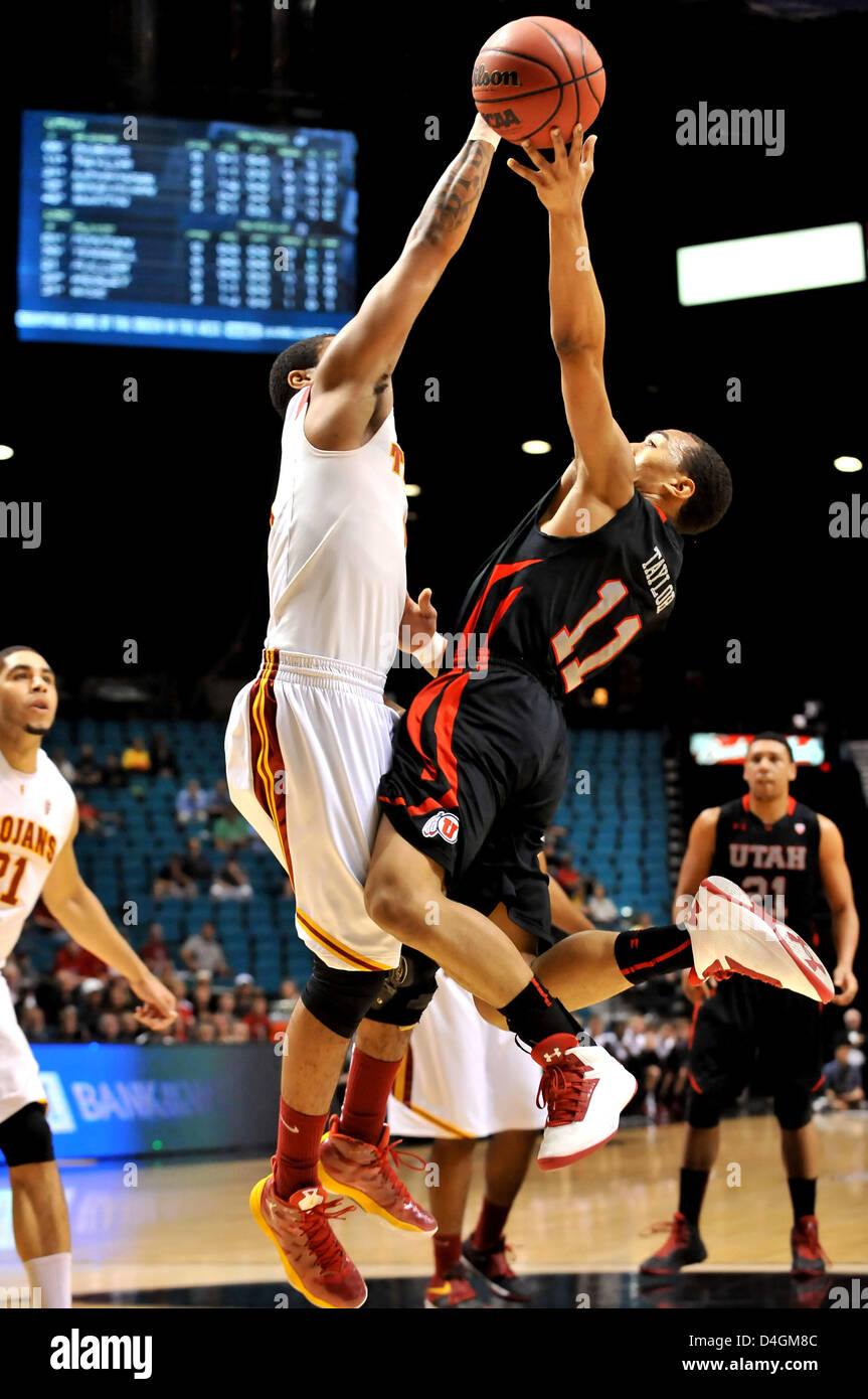 March 13, 2013 Las Vegas, NV.Utah Utes guard Brandon Taylor #11 has the ...